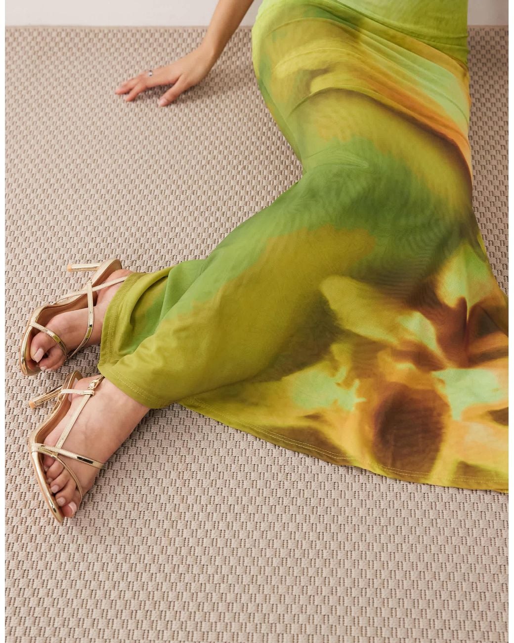 Murci Mesh Cowl Halterneck Low Back Fishtail Maxi Dress in Green | Lyst