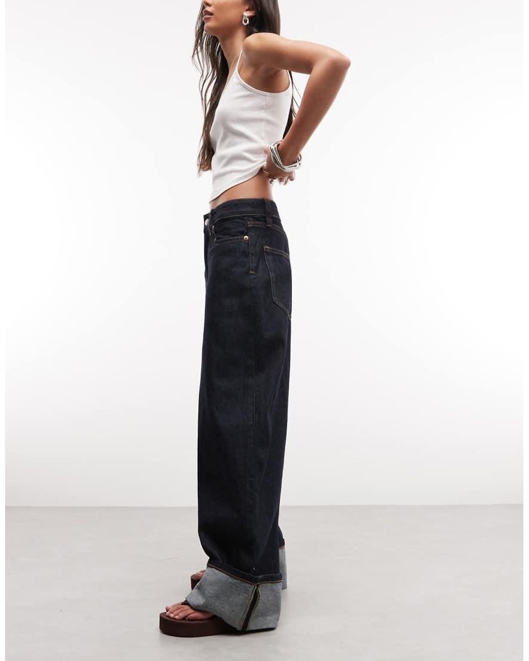 Monki peggy Fold Up Loose Fit Jeans in Blue | Lyst UK