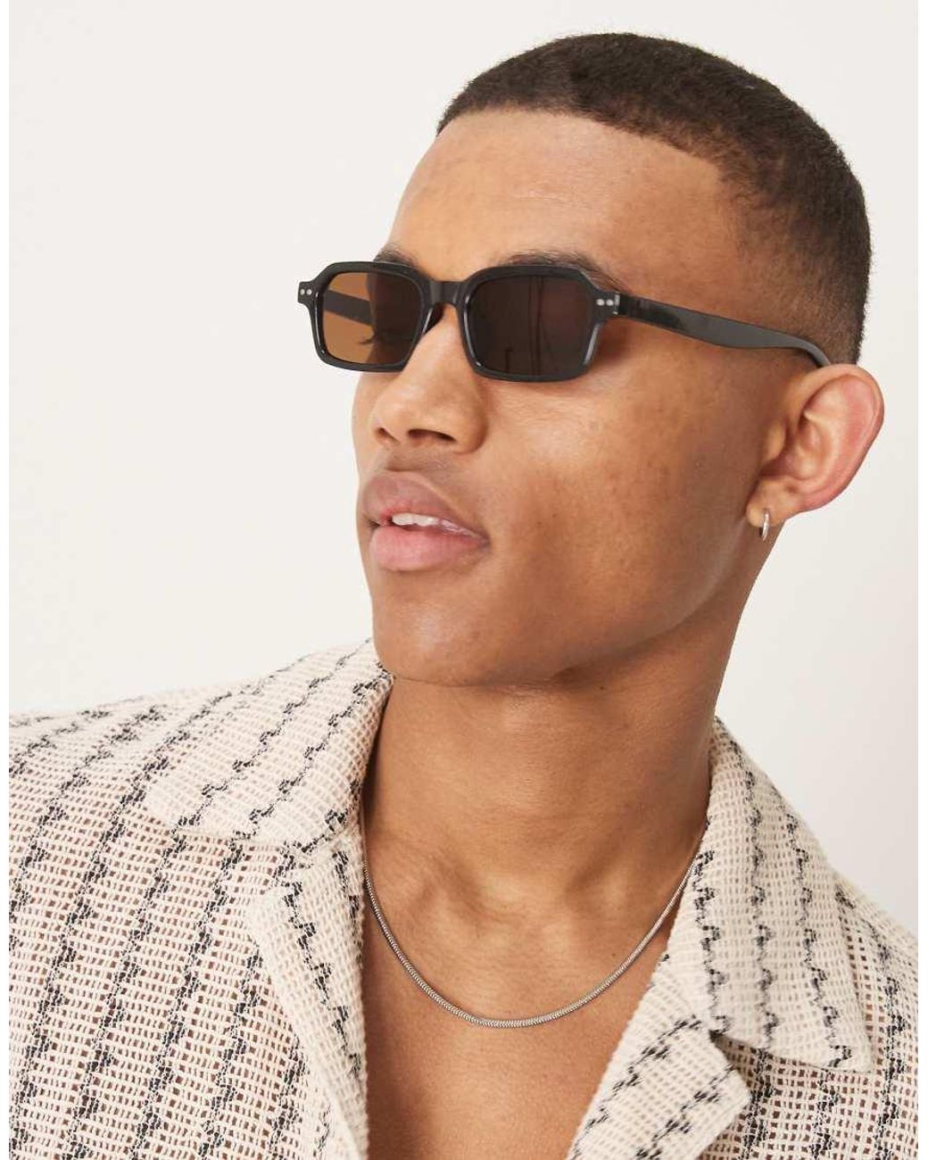 ASOS Rectangle Sunglasses With Brown Lens And Frame for Men | Lyst UK