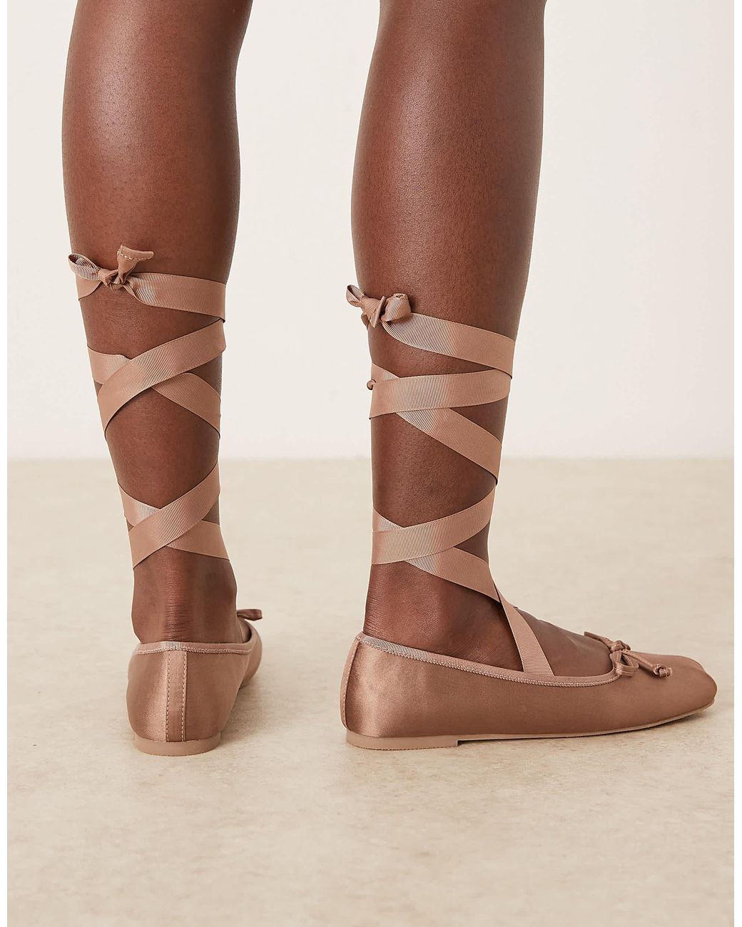 ASOS Lorene Bow Detail Tie Leg Ballets in Brown | Lyst