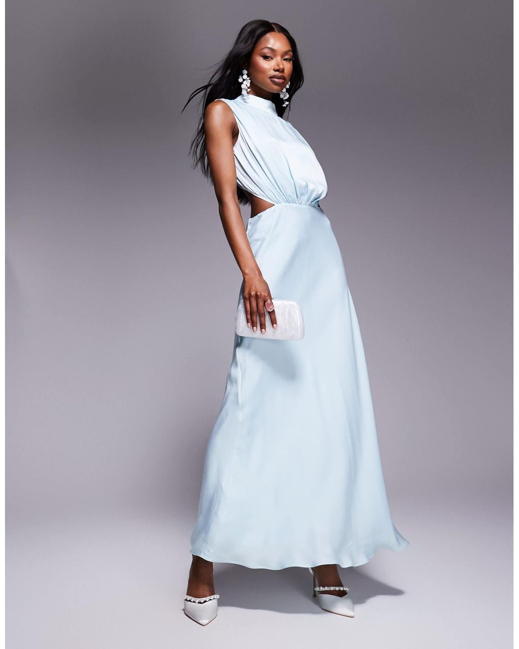 Bardot Open Back High Neck Maxi Dress in Gray | Lyst