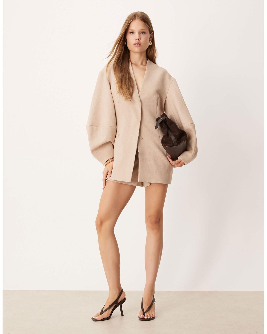 ASOS Cocoon Sleeve Collarless Blazer Co-Ord in Natural | Lyst
