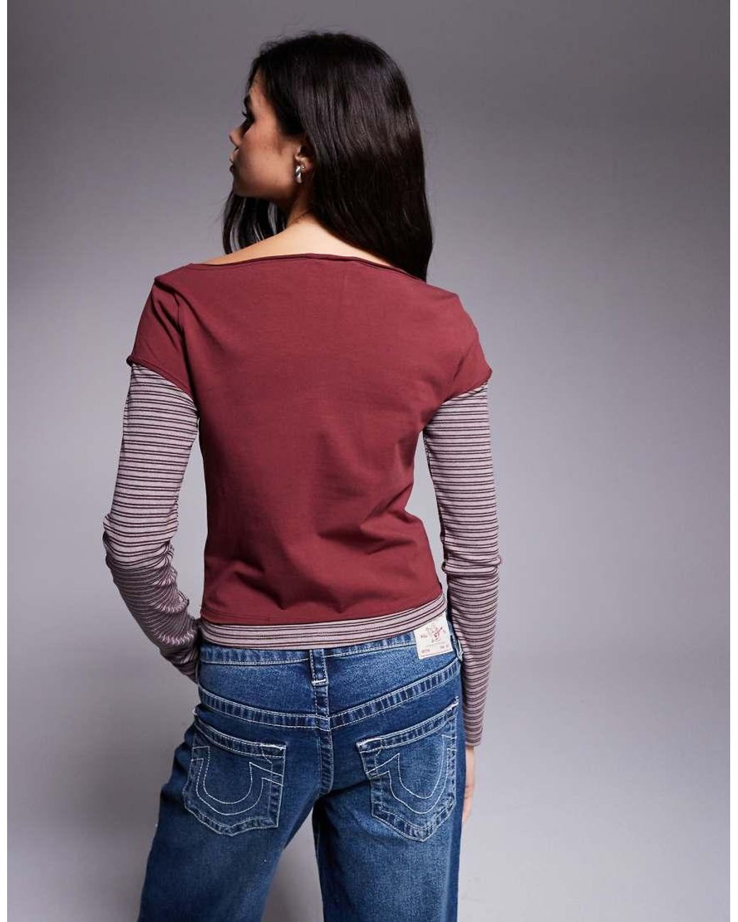 Edikted Laye Stripey Long T-shirt in Red | Lyst UK