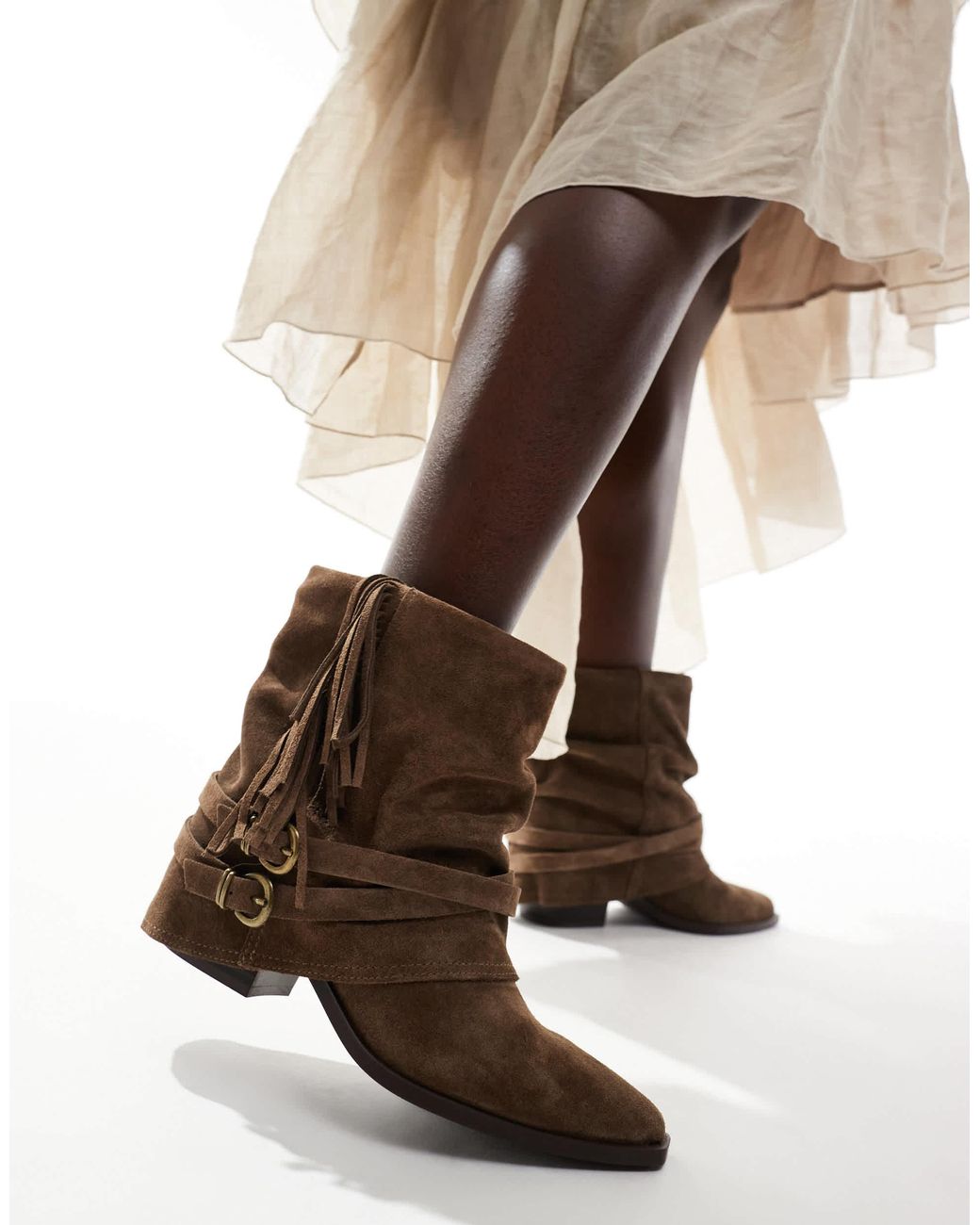Stradivarius Slouchy Short Boot in Brown | Lyst