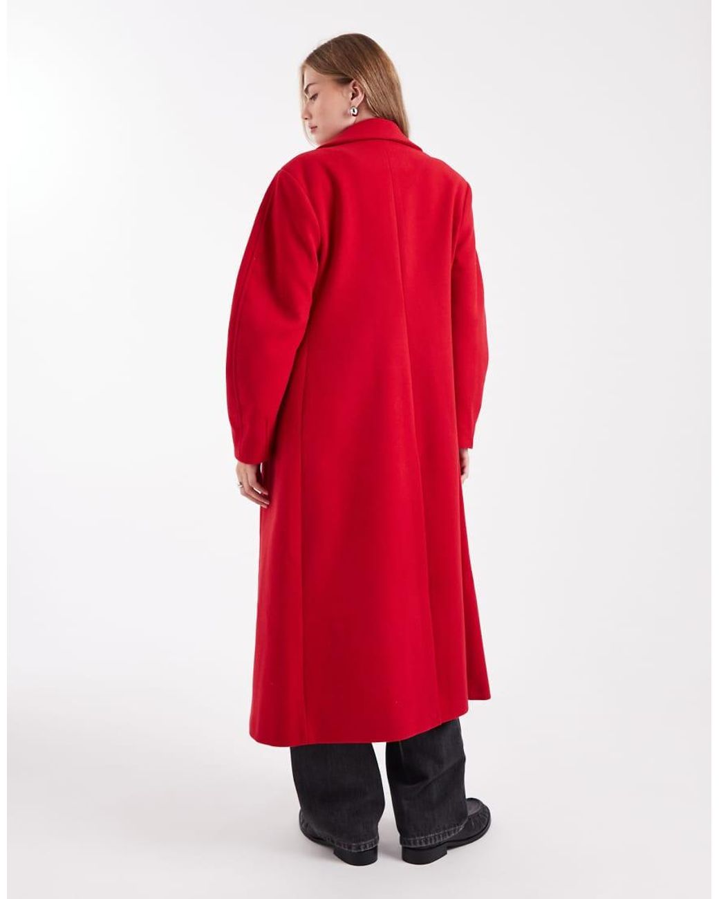 ASOS Formal Sculpted Longline Coat in Red | Lyst UK