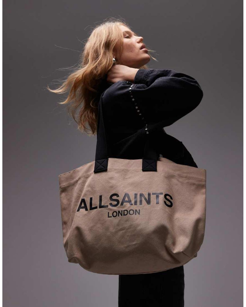 AllSaints Ali Canvas Tote in Brown | Lyst UK