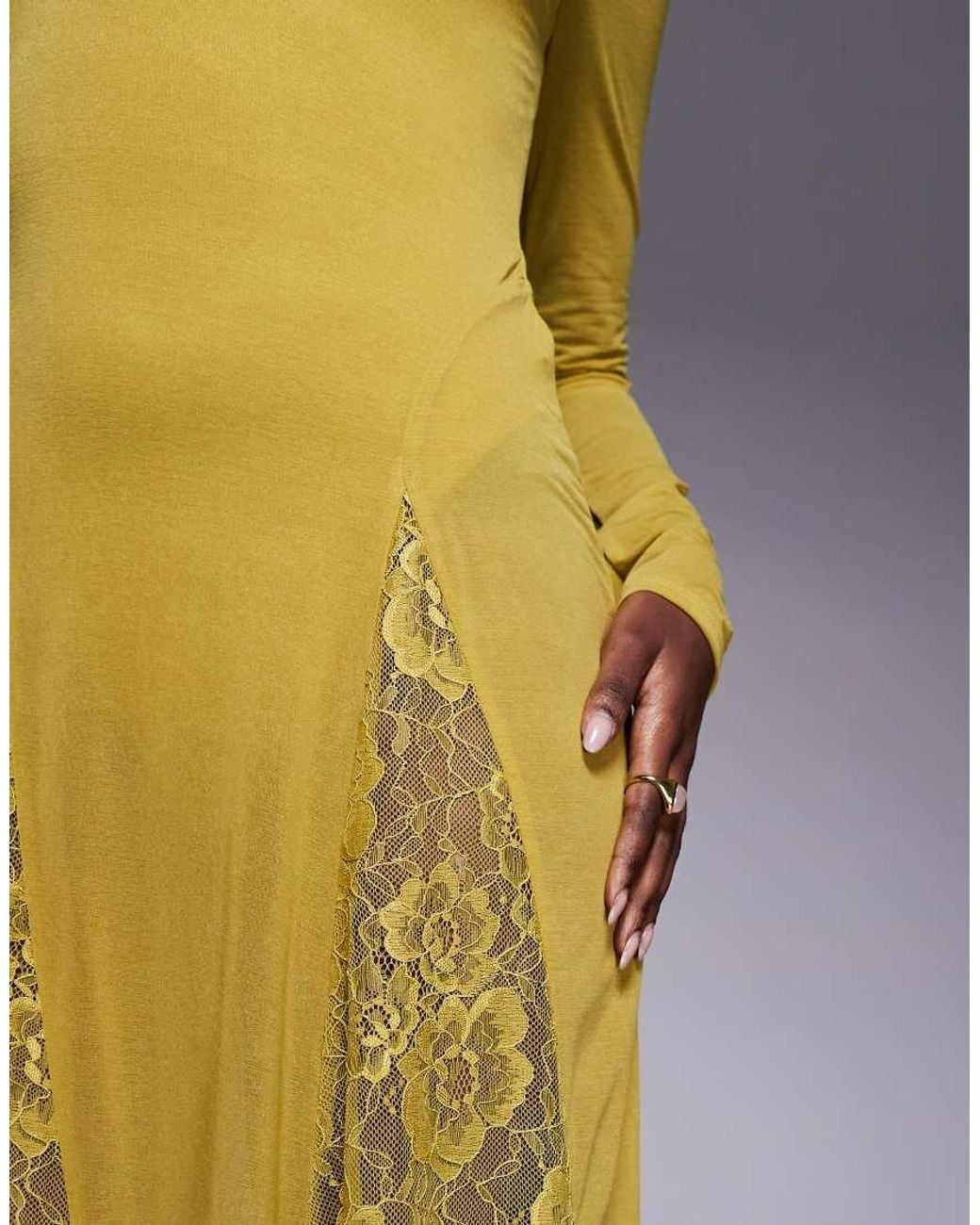 ASOS Long Sleeve Sheer Maxi Dress With Lace Panel Godets And Bodysuit ...