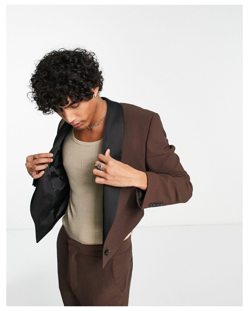 Asos Cropped Suit Jacket With Contrast Satin Lapel In Black For Men Lyst