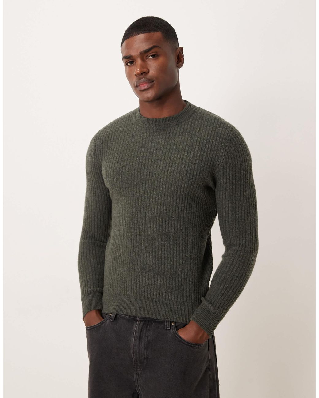 Mango Classic Relaxed Fit Ribbed Sweater in Gray for Men | Lyst