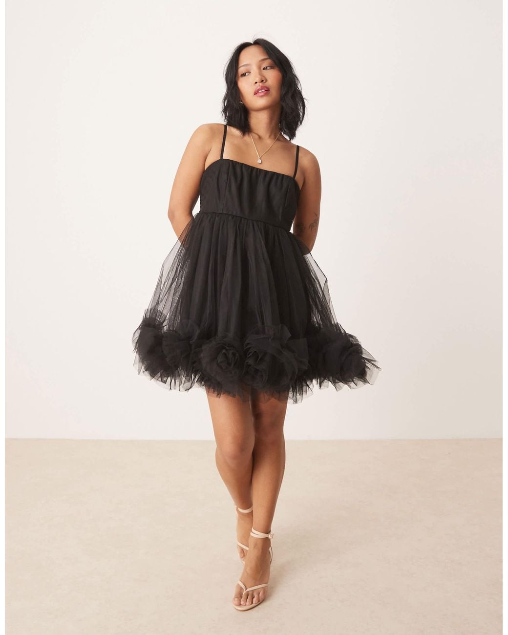 LACE & BEADS Bubble Hem Babydoll Micro Mini Dress in Black | Lyst