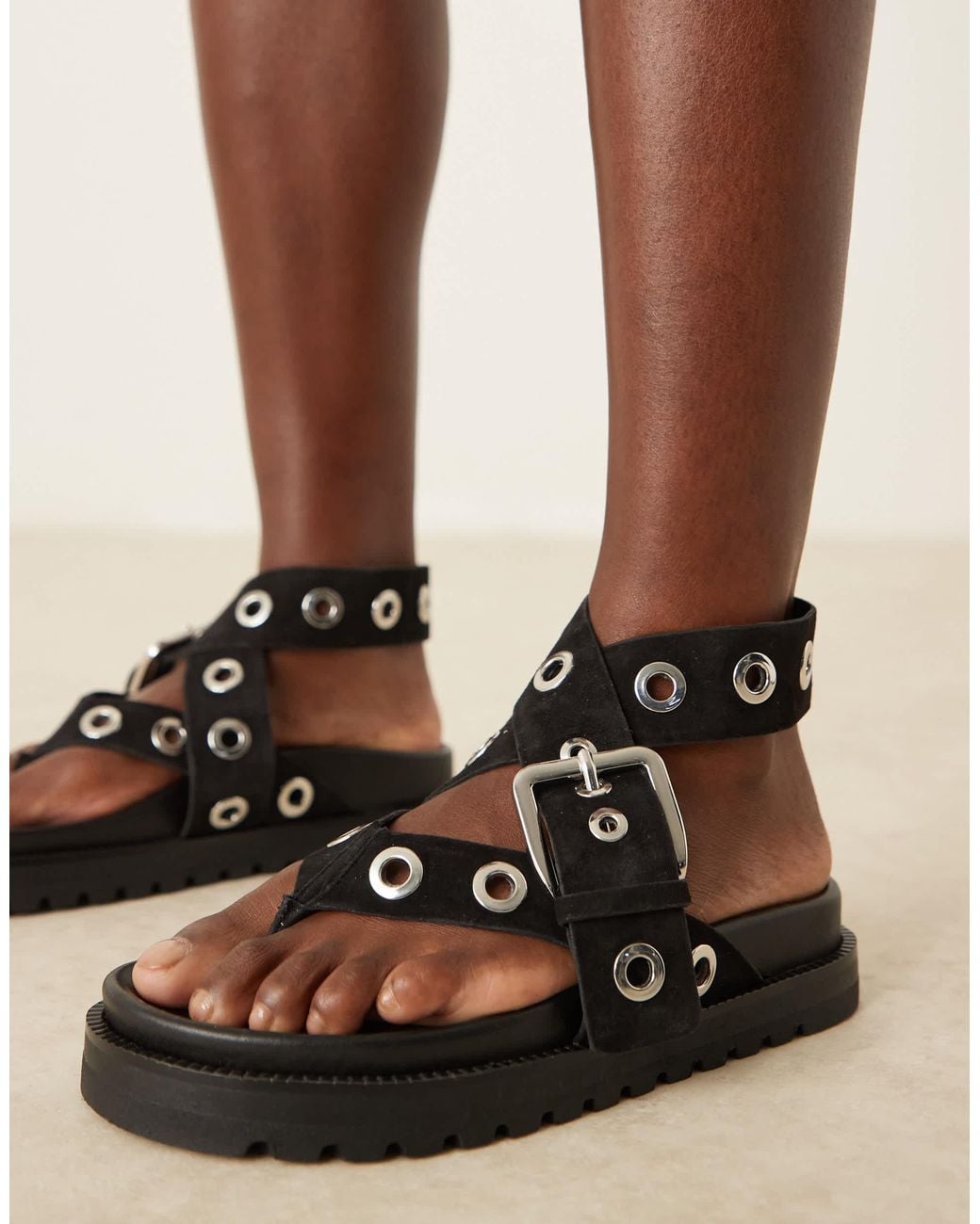 ASOS Francoise Eyelet Flatform Sandals in Natural | Lyst
