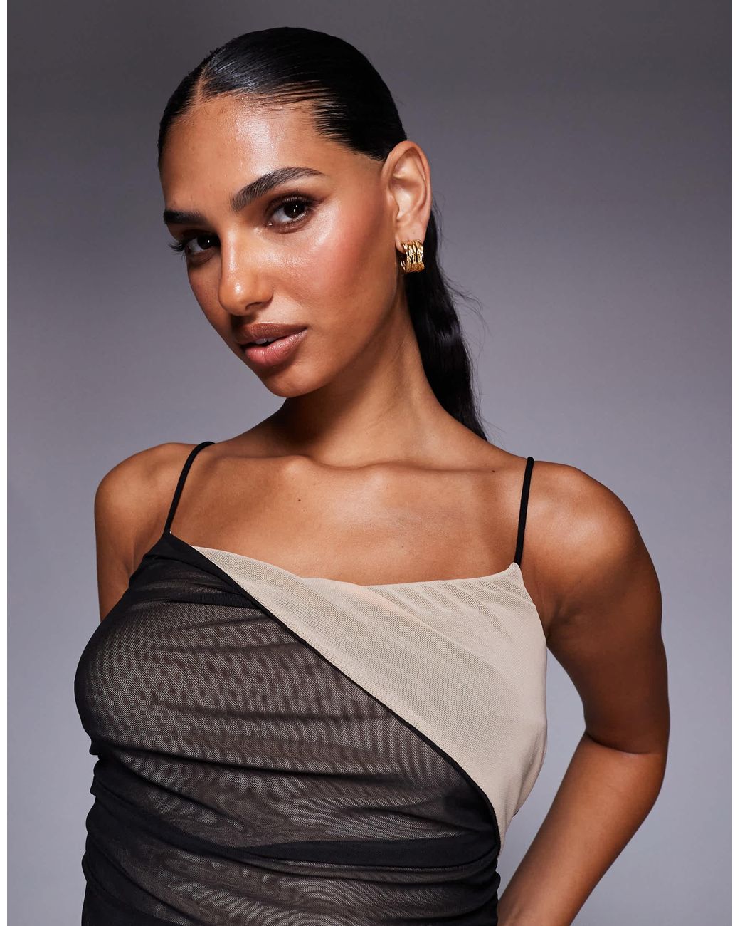 ASOS Colour Block Mesh Cami in Gray | Lyst