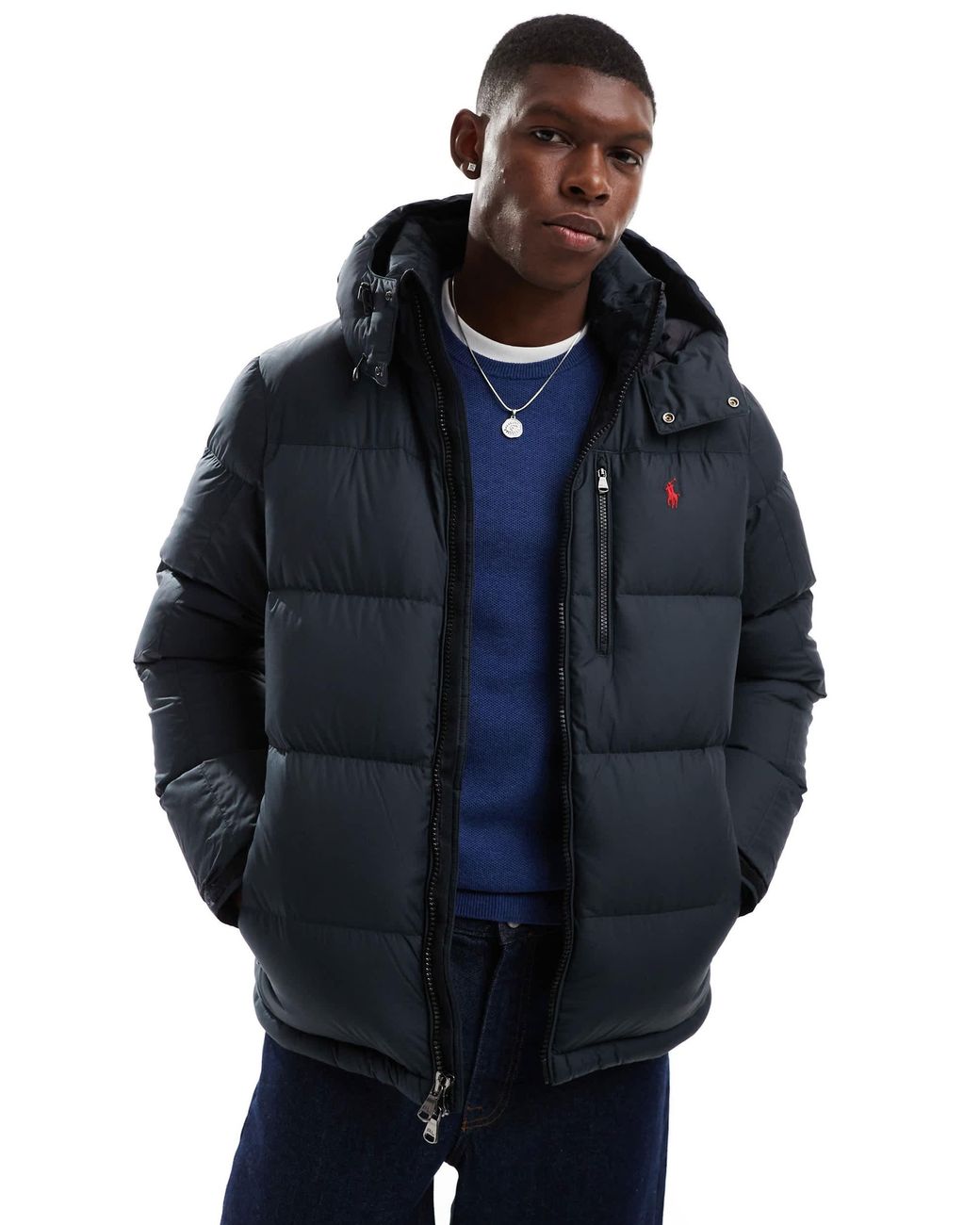 Polo Ralph Lauren Icon Logo Hooded Down Puffer Jacket in Blue for Men ...