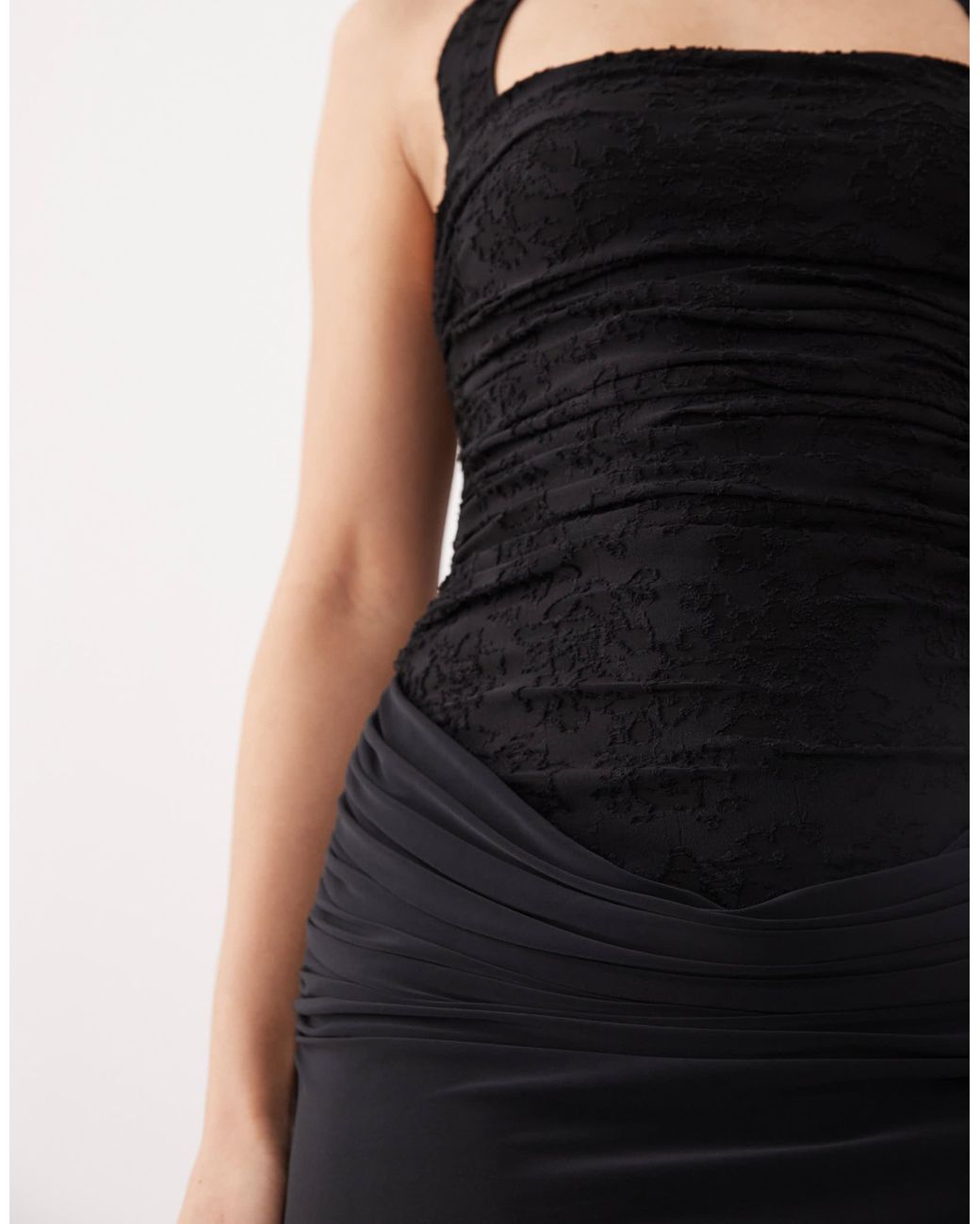 ASOS Halter Neck Cowl Draped Maxi With Devore Bodice in Black | Lyst