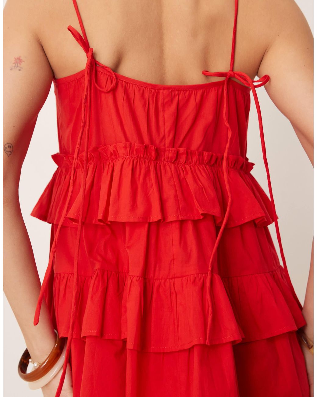 ASOS Ruffle Tie Mini Sundress in Red | Lyst