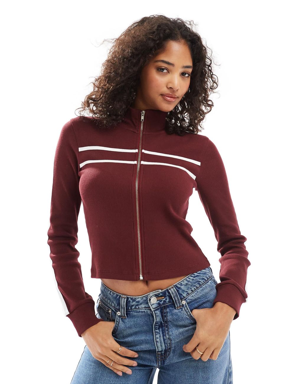 ASOS Neatfit Zip Up Top With Contrast Stripe Detail in Red | Lyst