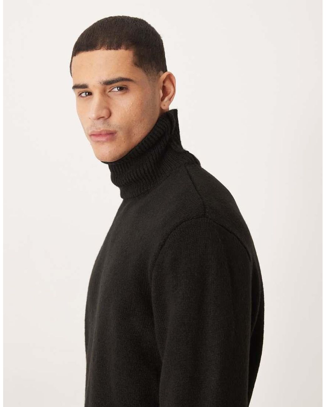 ASOS Oversized Knitted Textured Roll Neck Jumper in Black for Men | Lyst UK