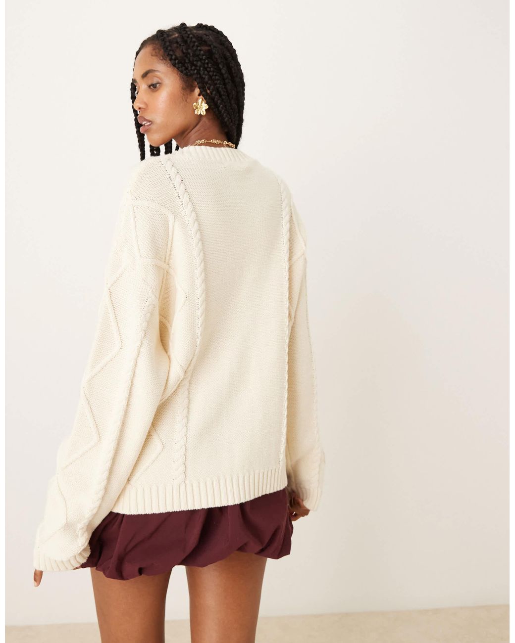 Glamorous Cable Knit Oversized Sweater in Natural | Lyst