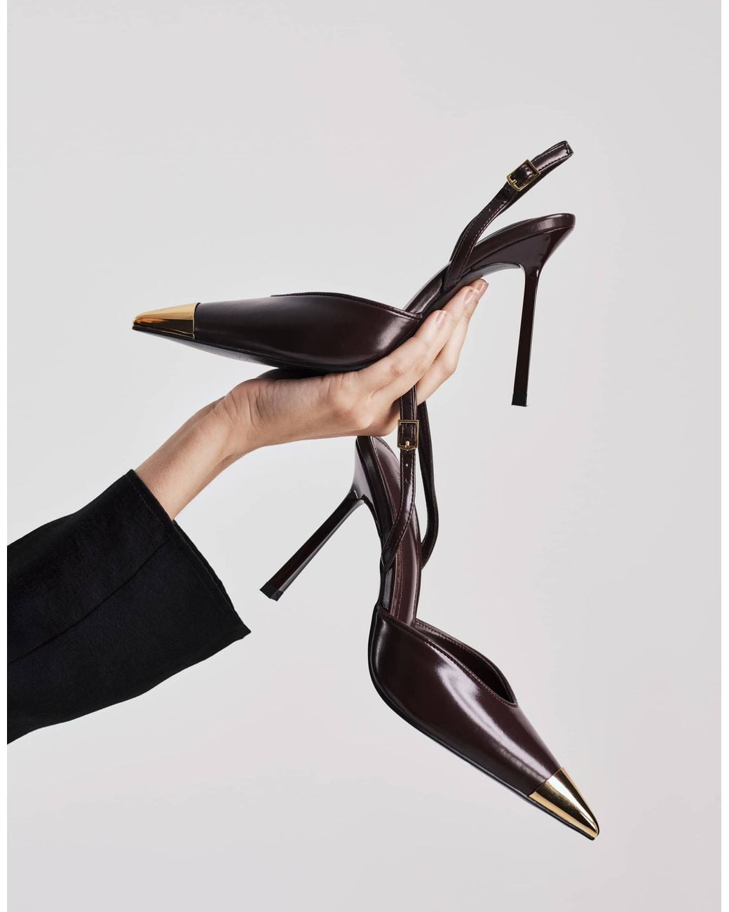 JW PEI Savannah Slingback Heels With Metal Toe Detail in Black | Lyst