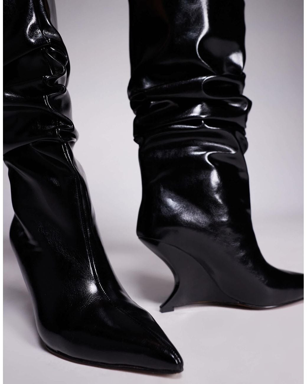 ASOS Cheryl Wedge Slouch Knee Boots in Black | Lyst