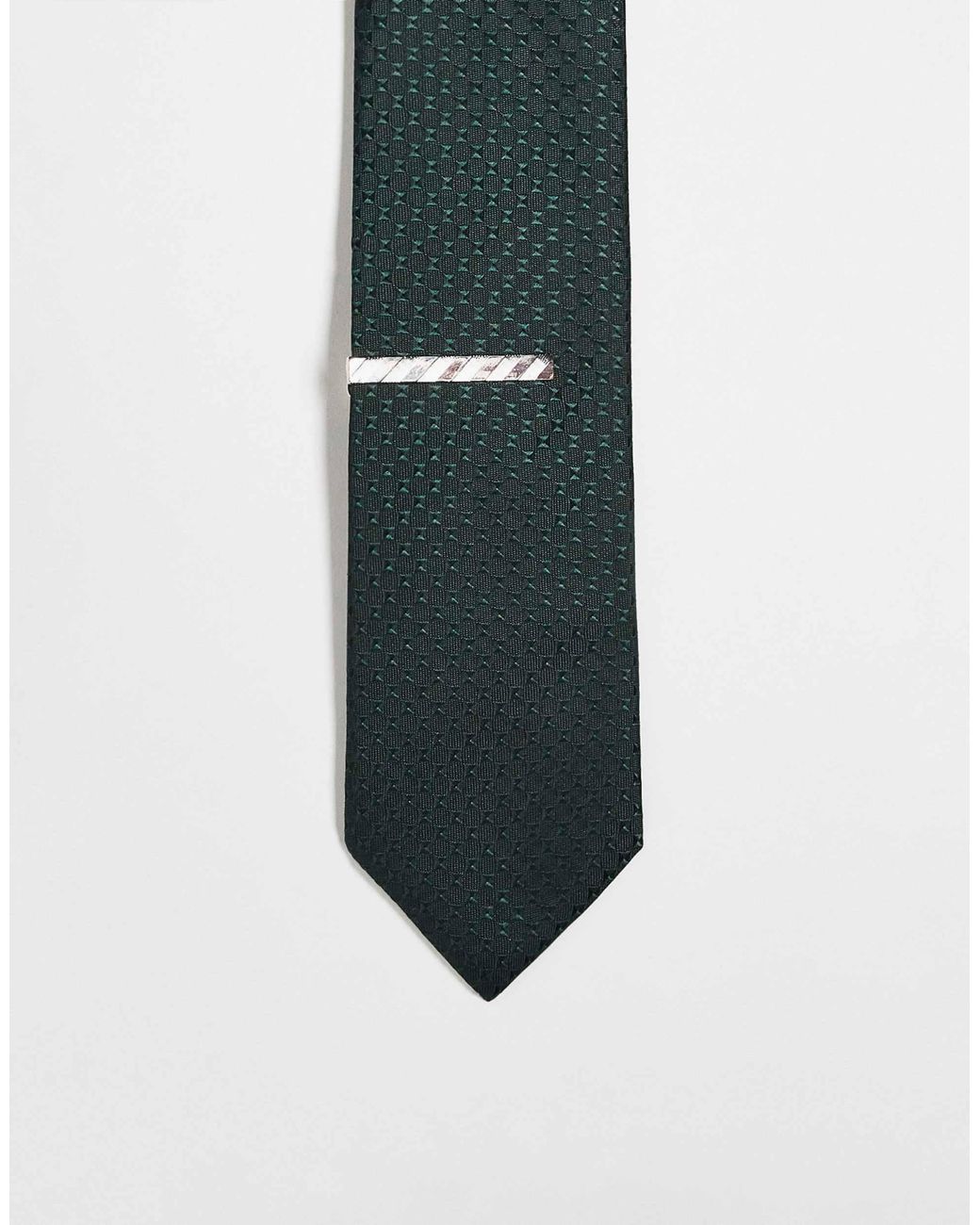 ASOS Textured Tie With Tie Bar in Green for Men | Lyst