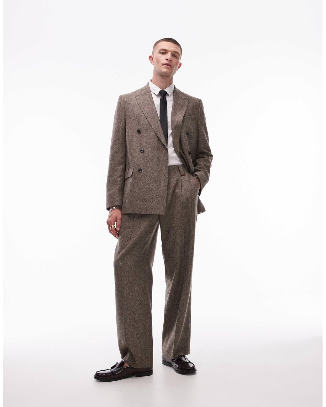 TOPMAN Oversized Herringbone Double Breasted Jacket in Brown for Men | Lyst