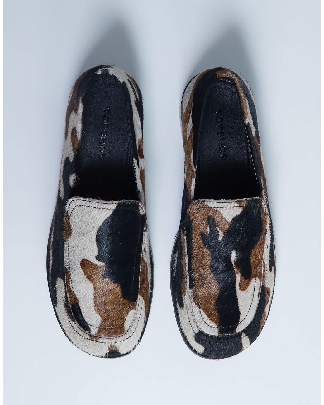 TOPSHOP Corrie Pony Real Leather Flat Shoe Loafers | Lyst