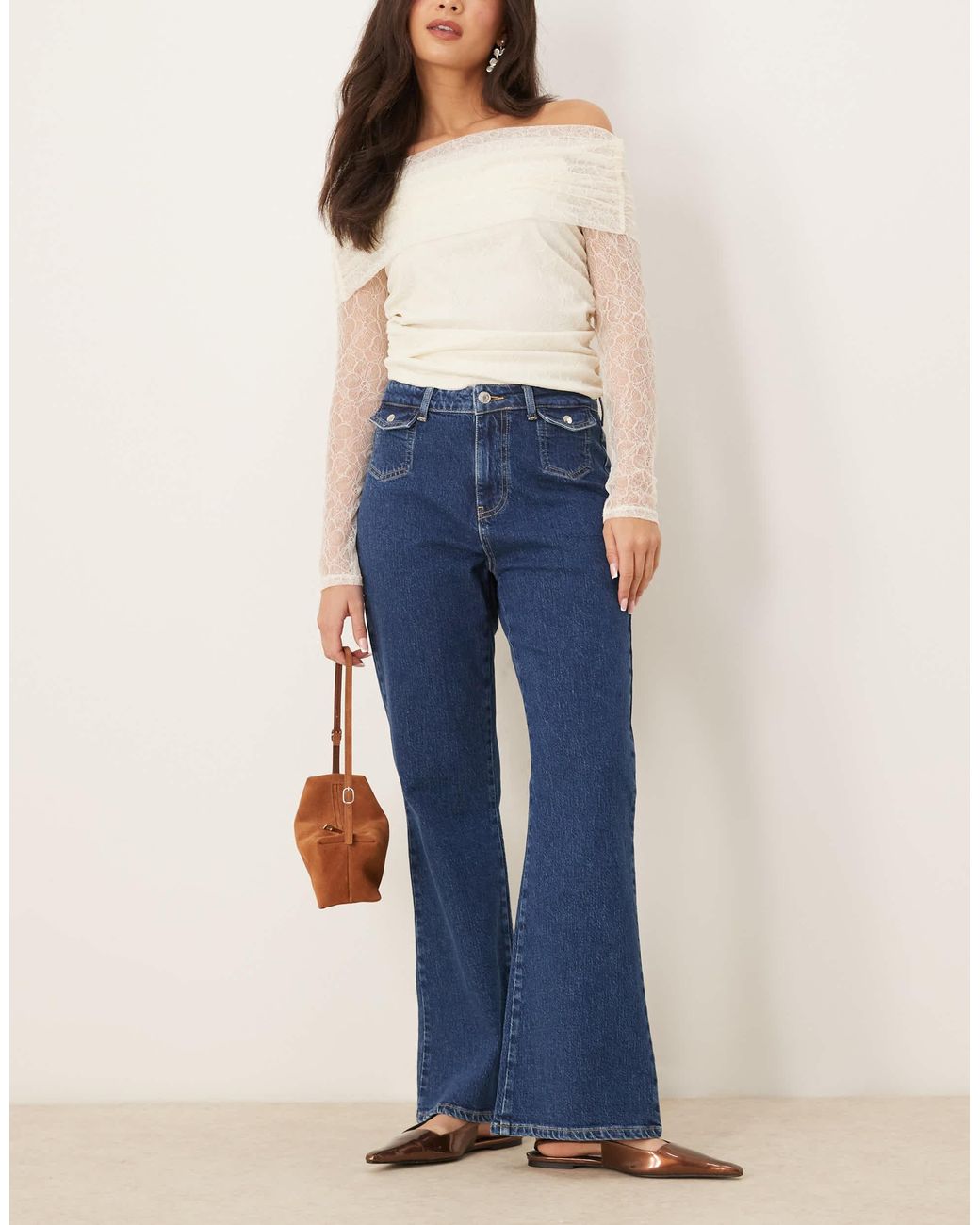 ASOS Stretch Denim Flared Jeans With Pocket Detail in Blue | Lyst