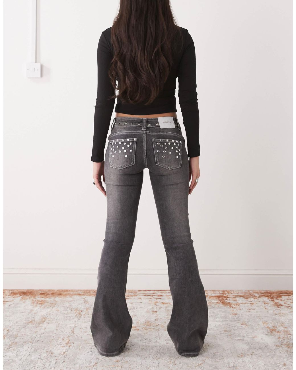 The Ragged Priest Charlie Low Rise Flare Jean in Gray | Lyst