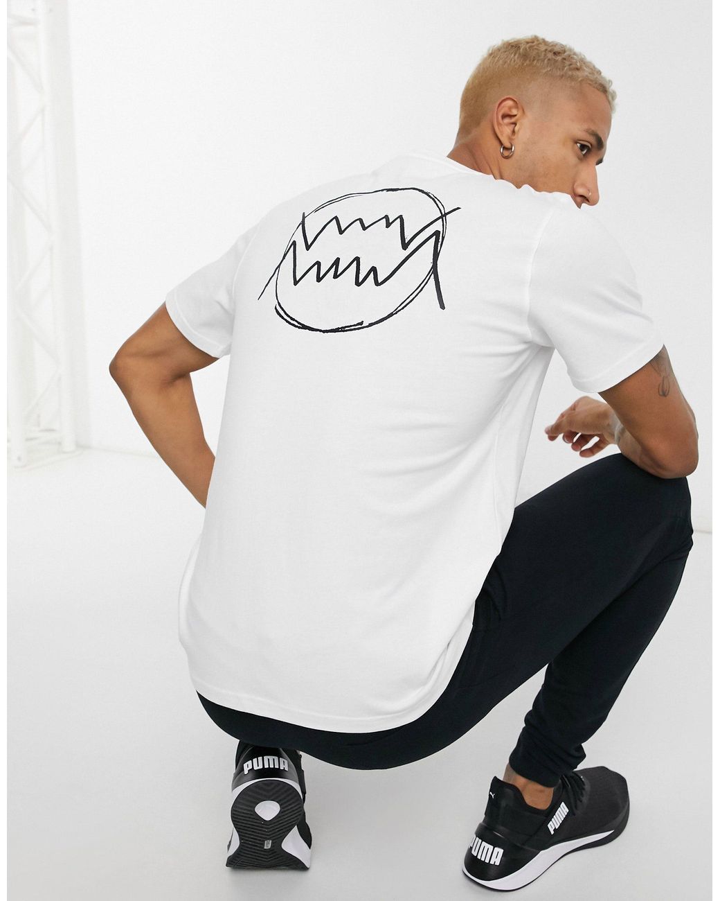 PUMA Hoops Logo T-shirt With Graphic Backprint in White for Men - Lyst