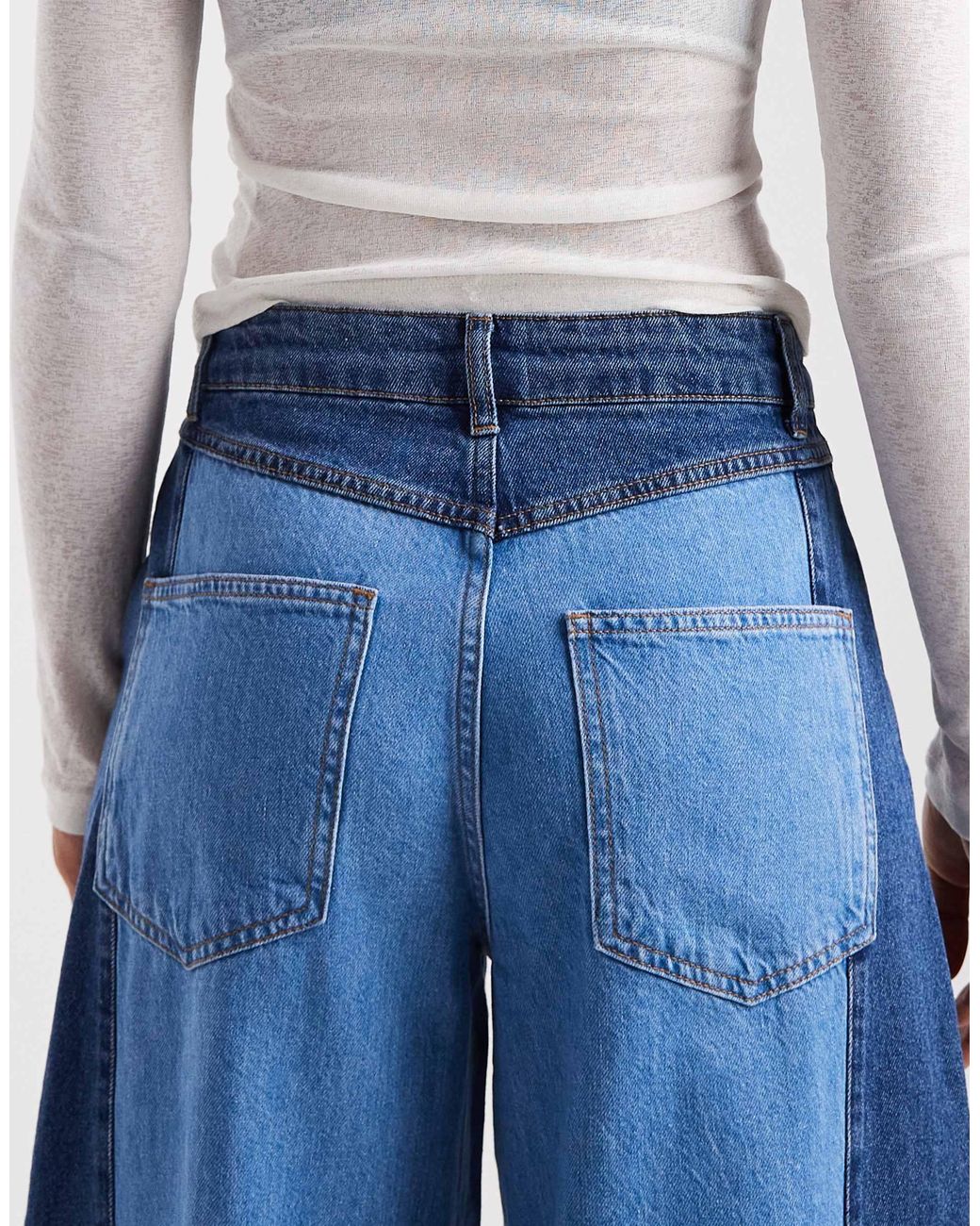 ASOS Contrast Panel Wide Leg Jeans in Blue | Lyst