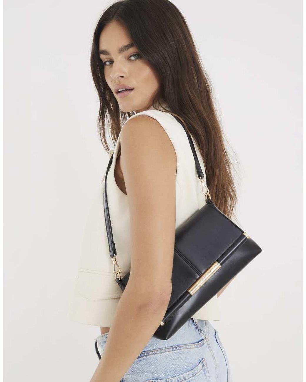 River Island Bar Front Clutch Bag in Natural | Lyst UK