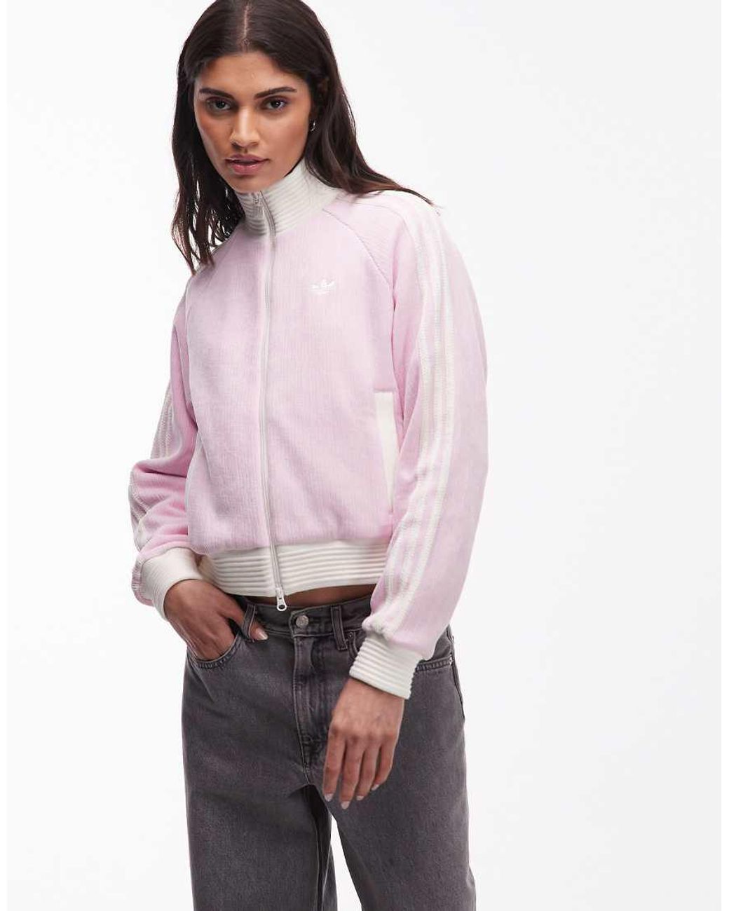 adidas Originals Velour Track Top in Pink | Lyst UK