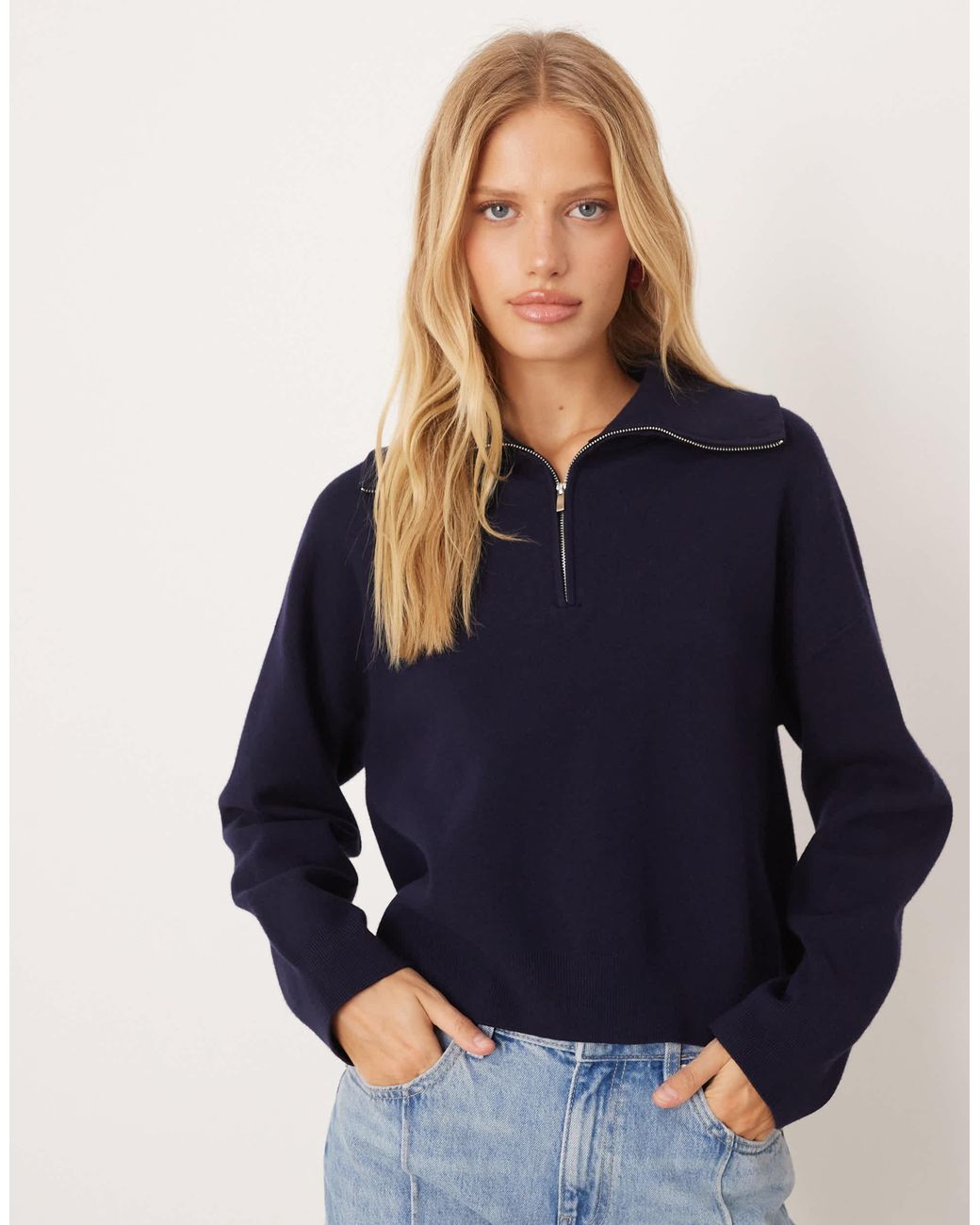 Mango Quarter Zip Polo Jumper in Blue | Lyst