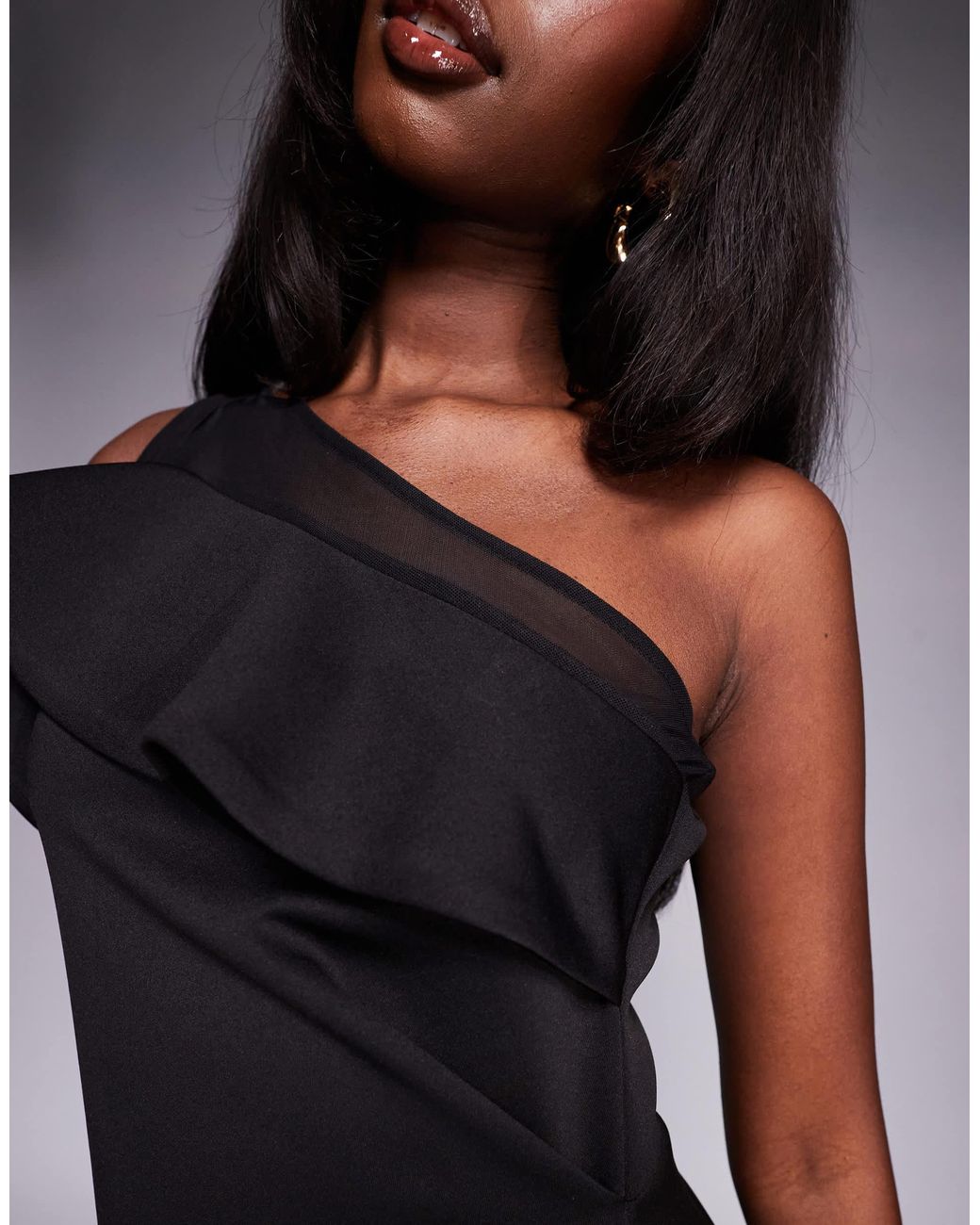 ASOS A-line One Shoulder Mini Dress With Sculpted Neckline And Mesh ...