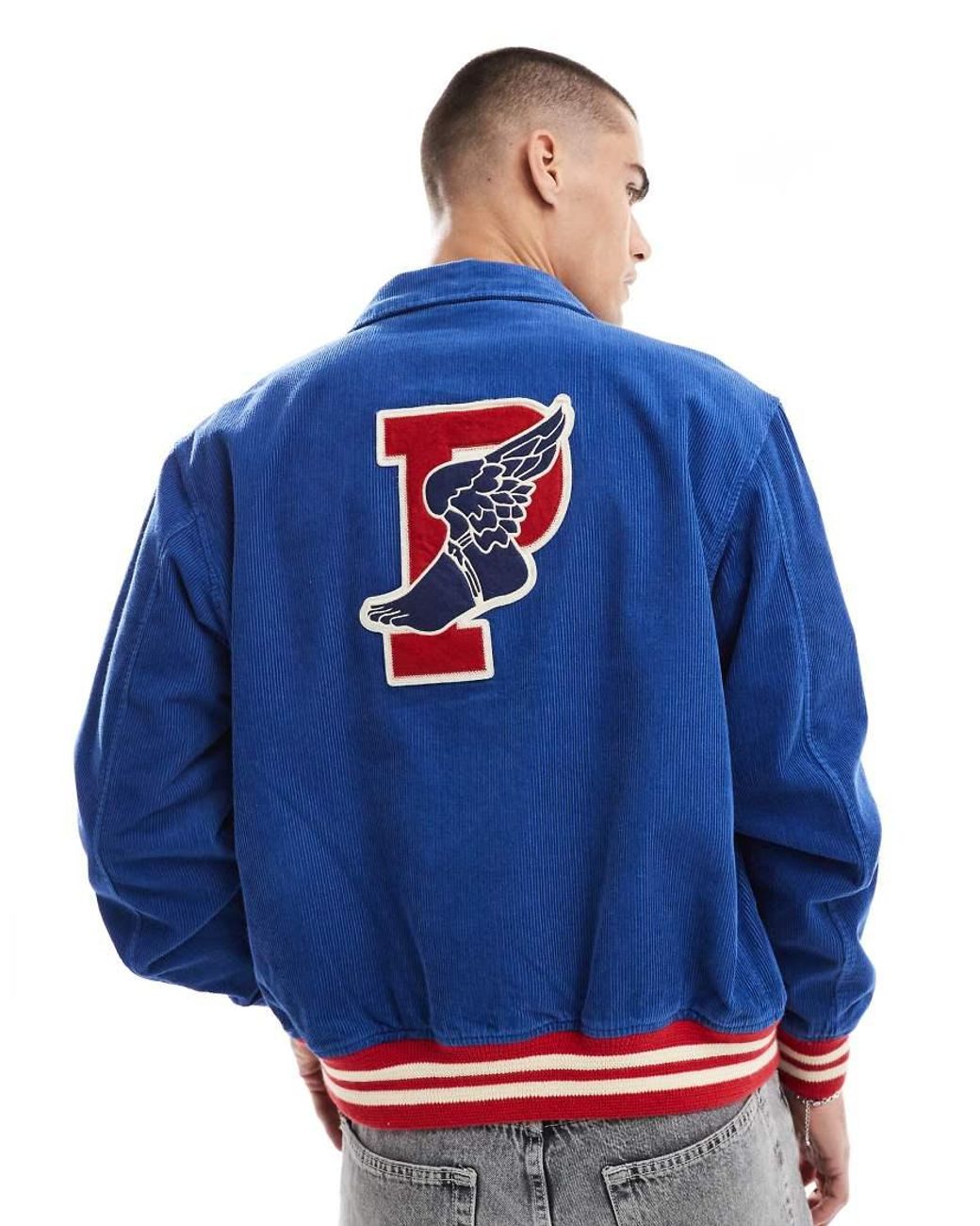 Polo Ralph Lauren P-wing Applique Back Logo Cord Varsity Jacket in Blue ...