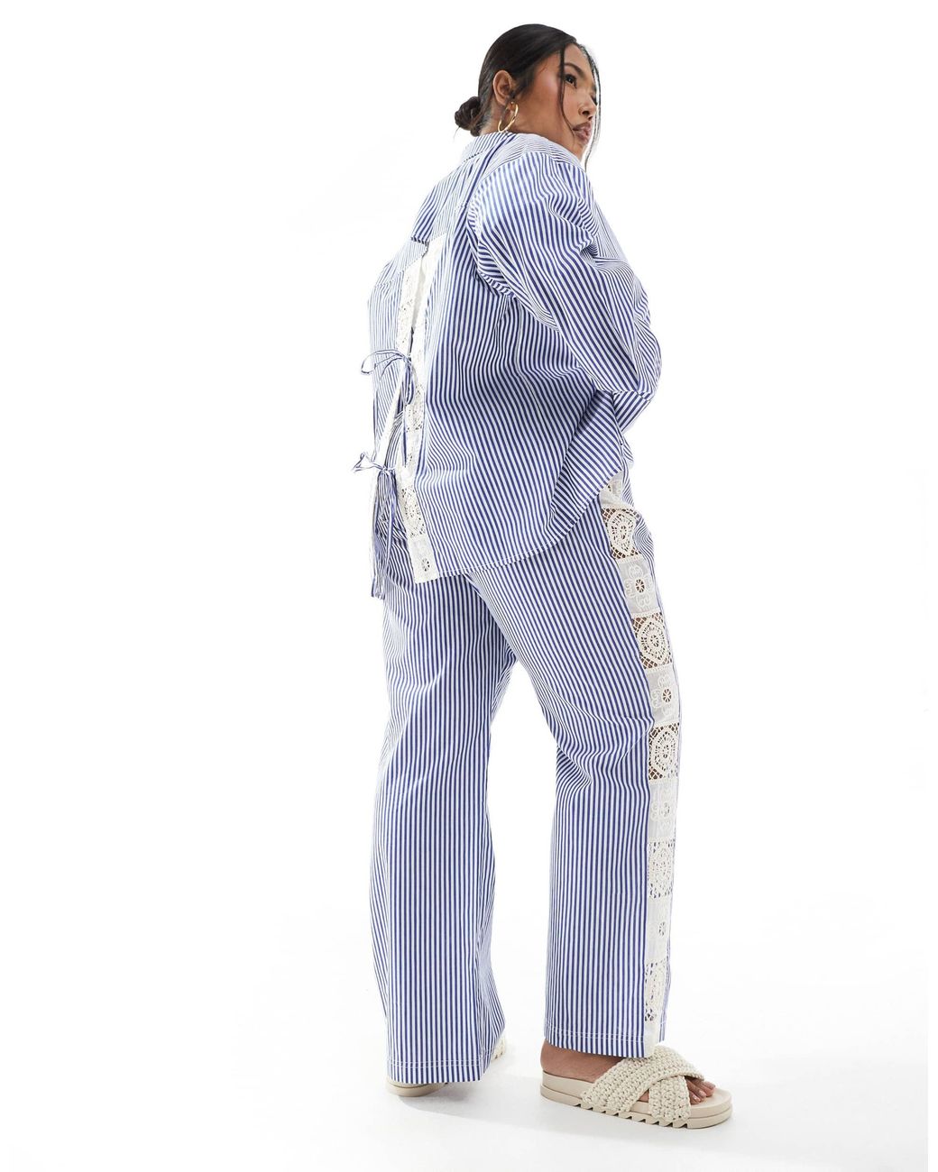 Renee Studio Plus Exclusive Crochet Side Panel Wide Leg Pants in Blue ...