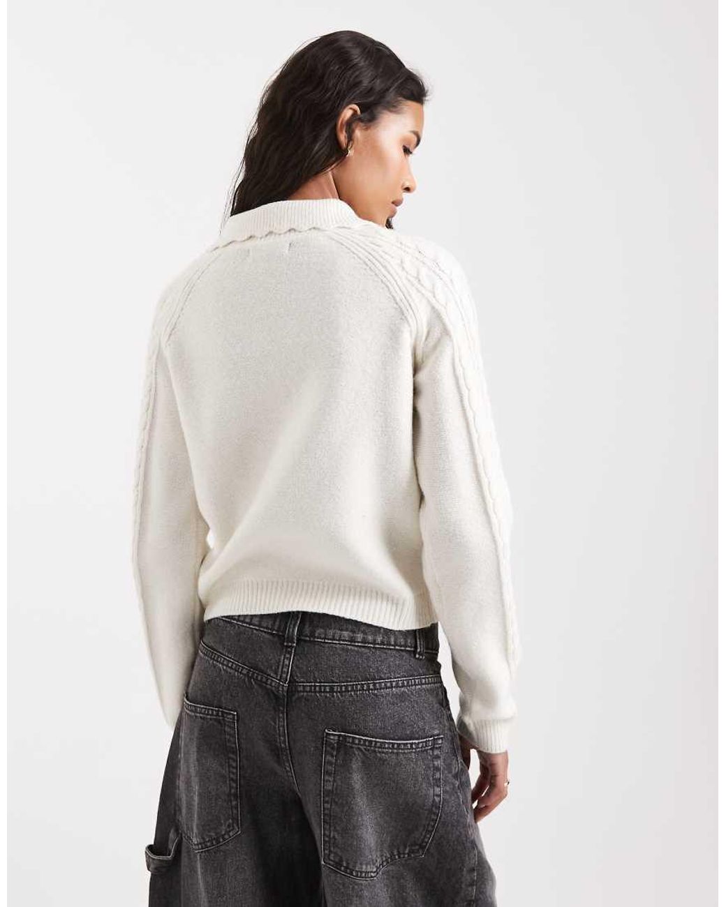 New Look Floral Stitch Collared Cardigan in White | Lyst UK