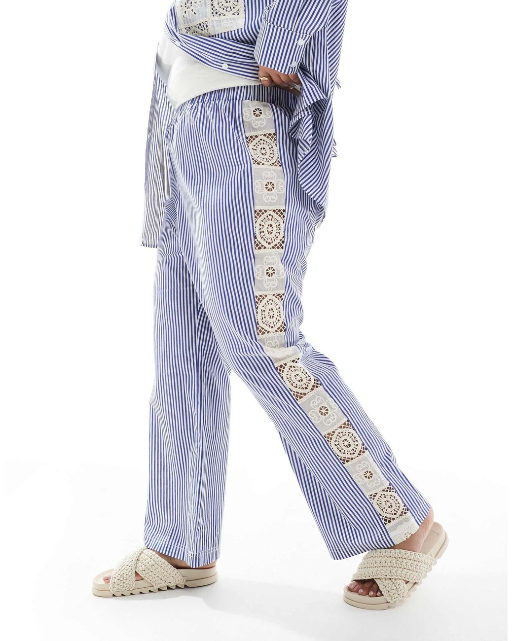 Renee Studio Plus Exclusive Crochet Side Panel Wide Leg Pants in Blue ...