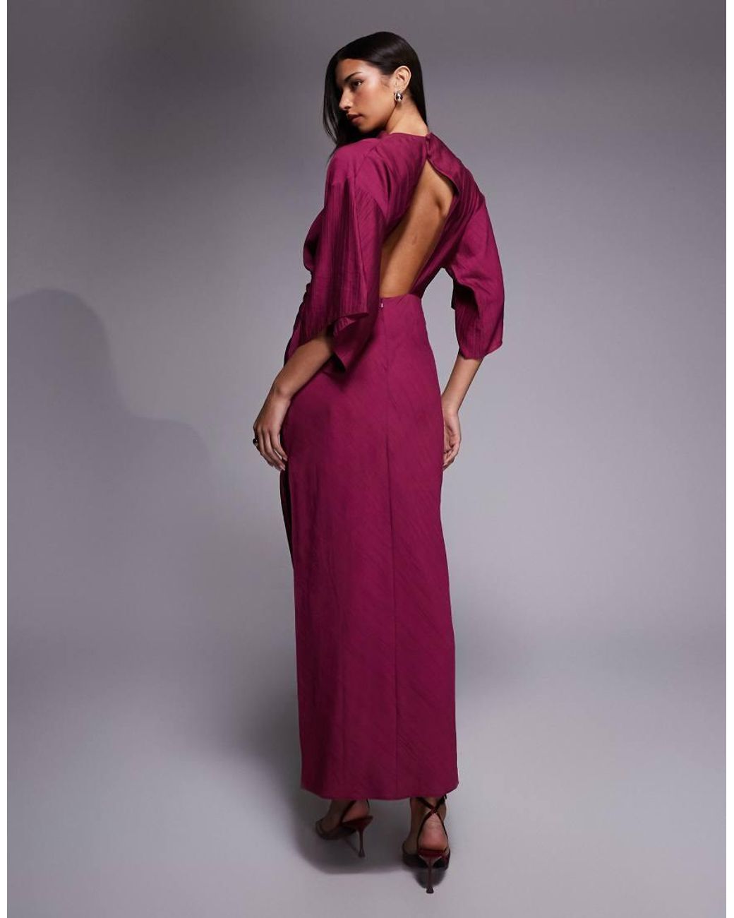 ASOS Textured Drape Skirt Maxi Dress With Split Detail in Purple | Lyst UK