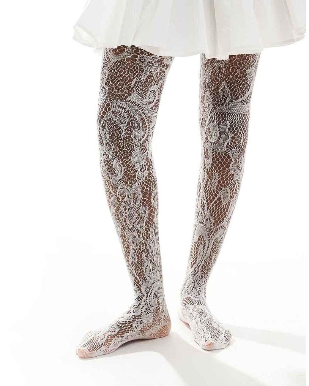 ASOS Lace Tights in White | Lyst UK