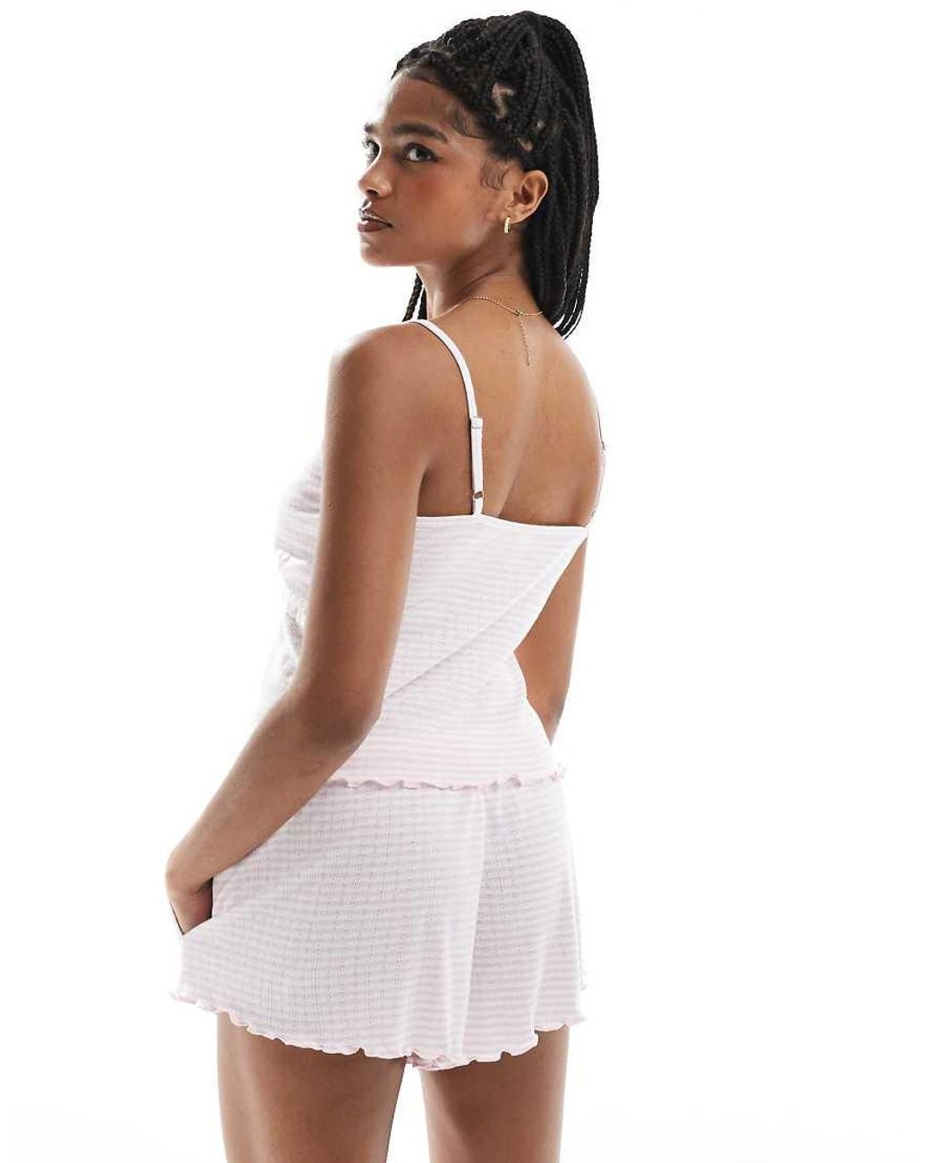 Hollister Lace Pointelle Cami And Low Rise Shorts Pyjama Set in White ...