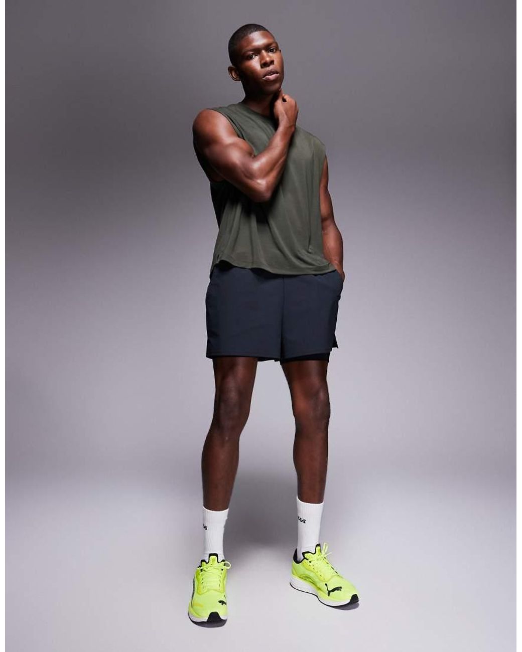 4505 Quick Dry Performance Jersey Boxy Lifting Tank Top in Grey for Men ...