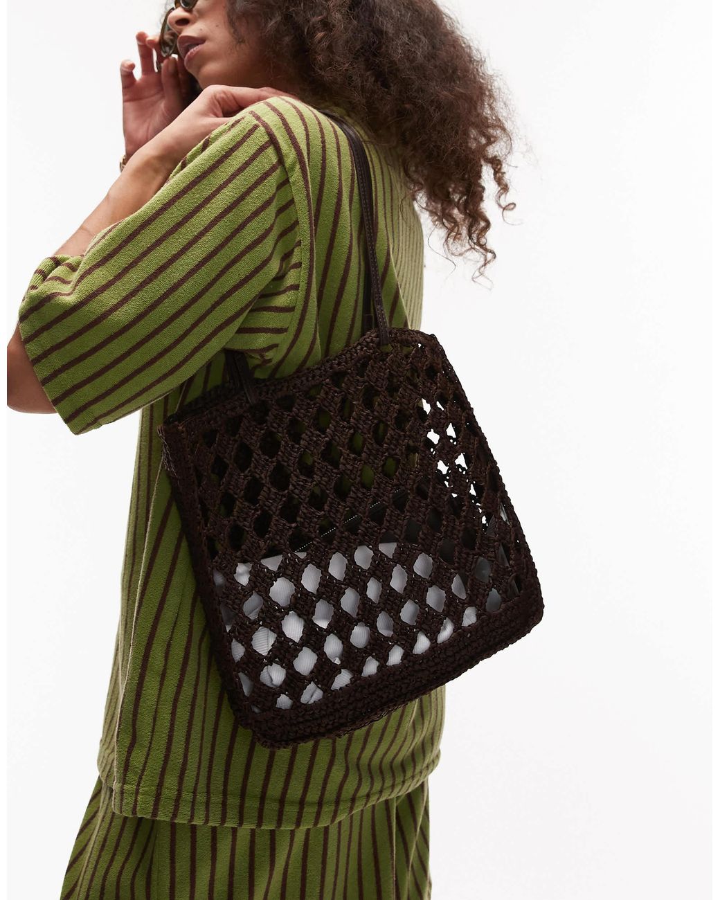 Mango Crochet Tote Bag in Green | Lyst