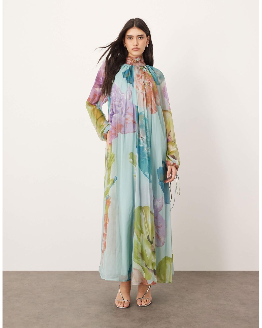 ARRANGE Chiffon High Neck Trapeze Maxi Dress in Green | Lyst