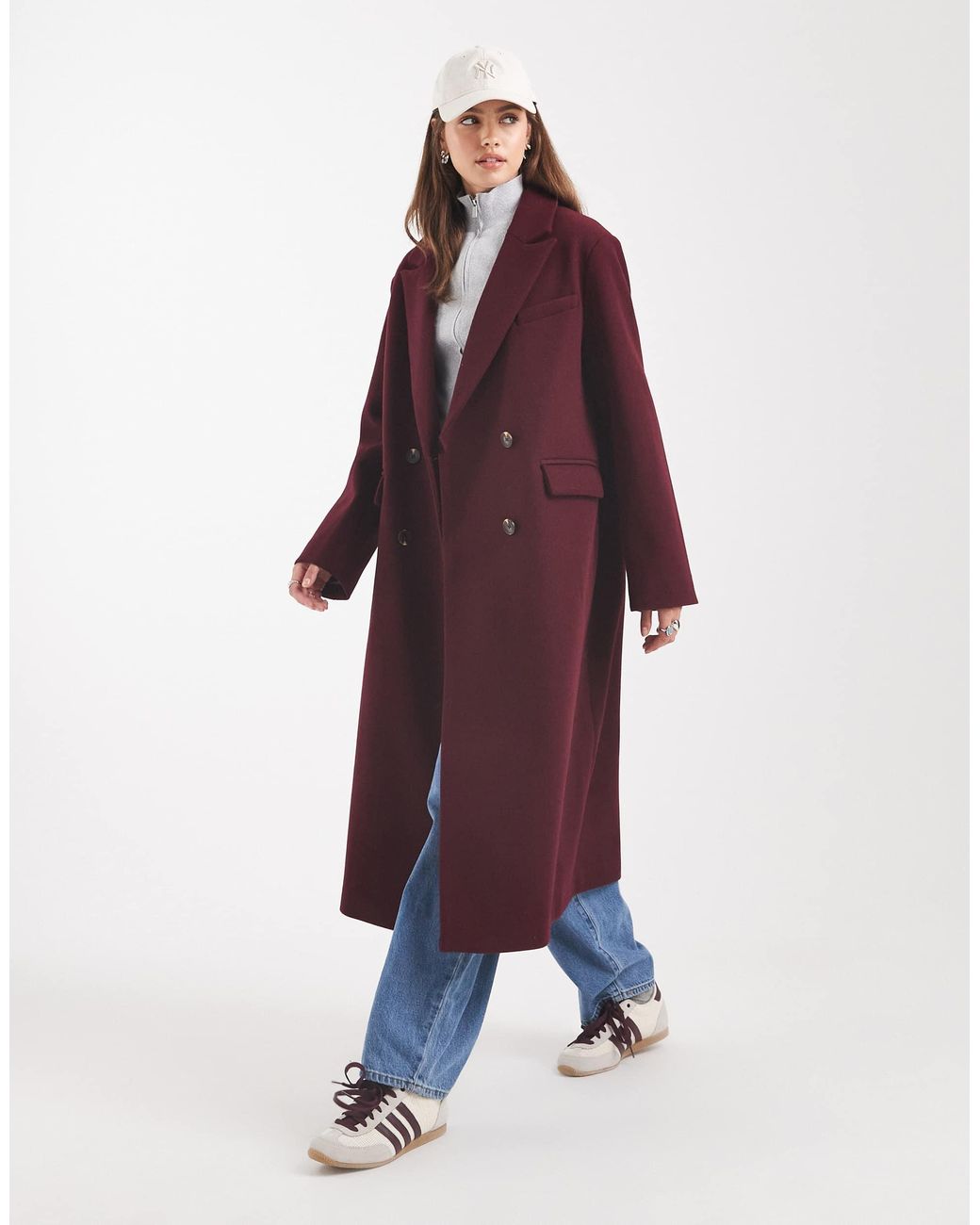 ASOS Oversized Dad Coat in Red | Lyst