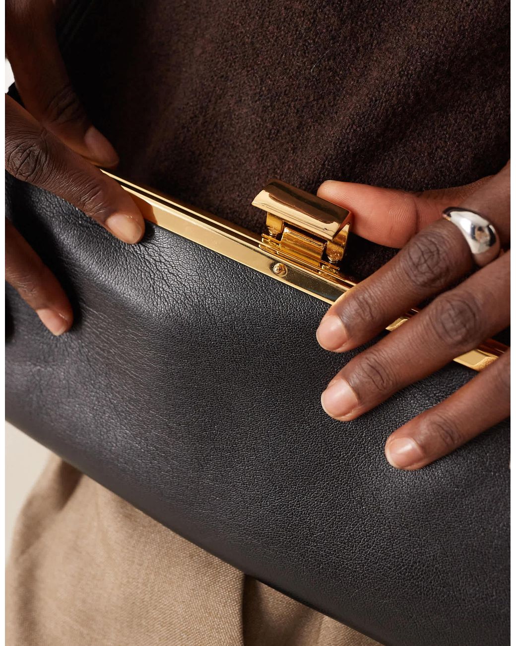 Mango Handbag With Gold Edge And Clasp in Black | Lyst