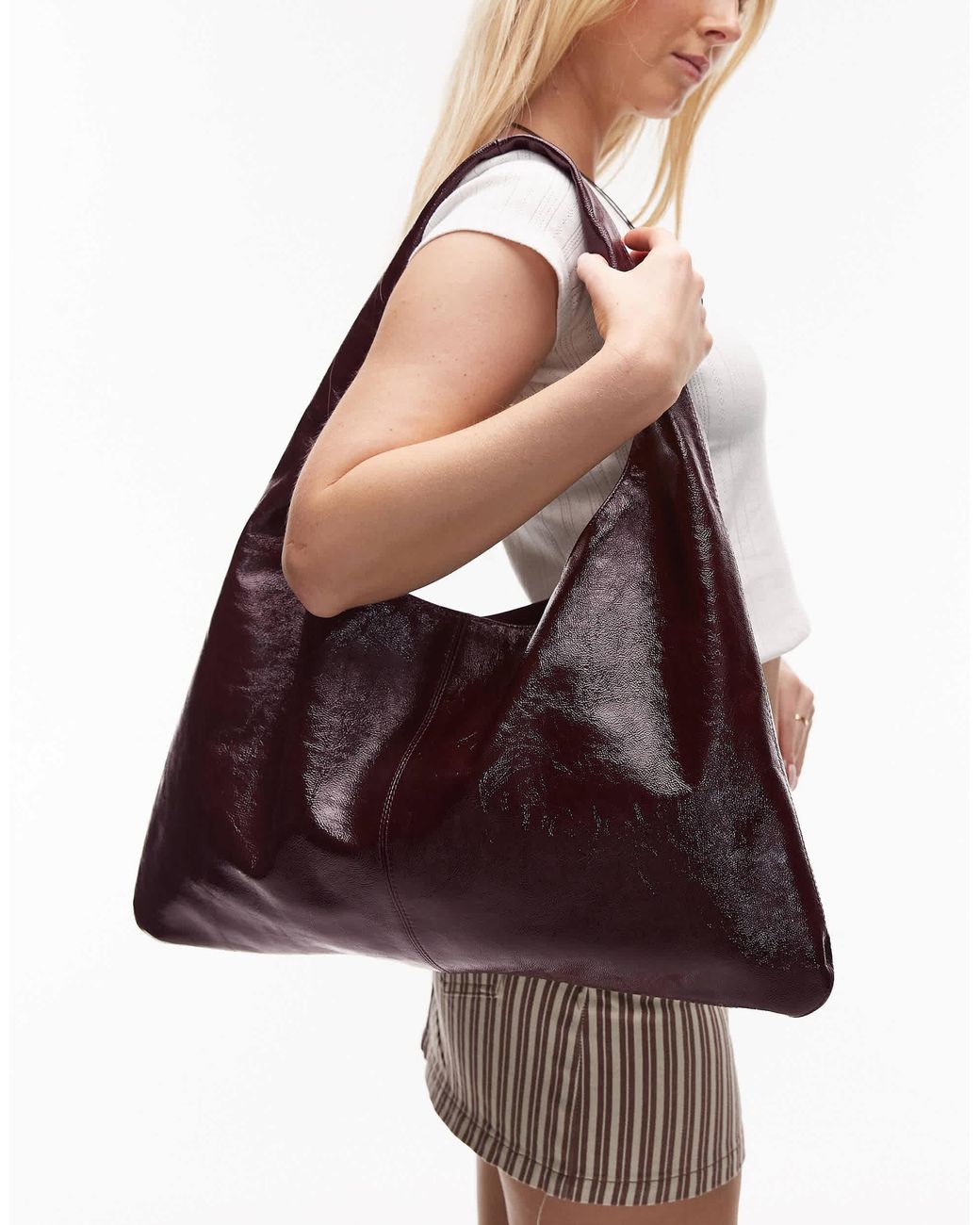 ARKET Real Leather Large Shiny Slouchy Tote Bag in Brown | Lyst