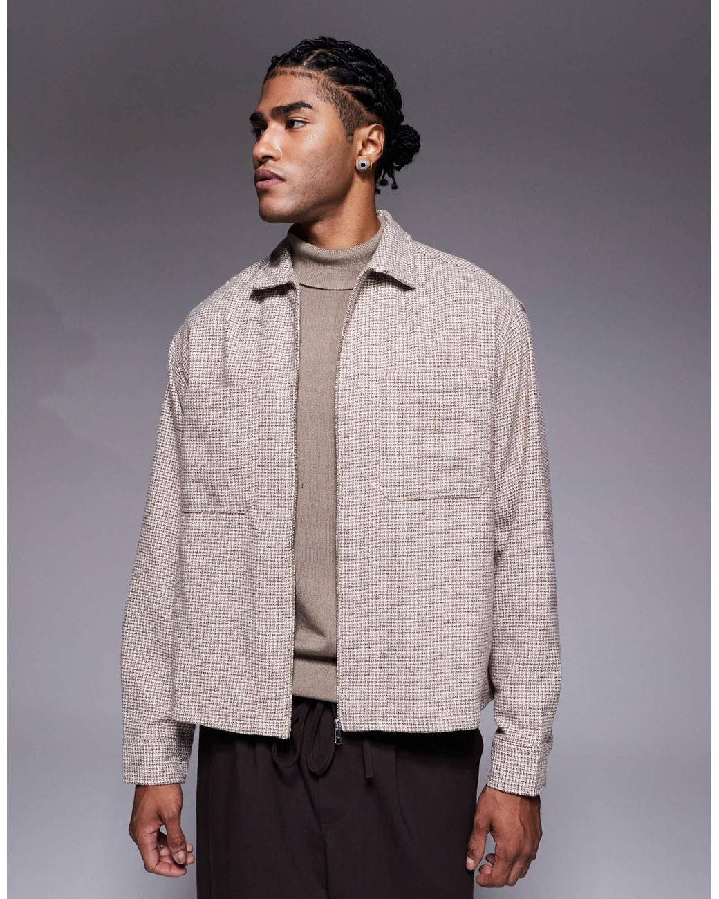 ASOS Boxy Oversized Micro Check Flannel Shirt in Gray for Men | Lyst