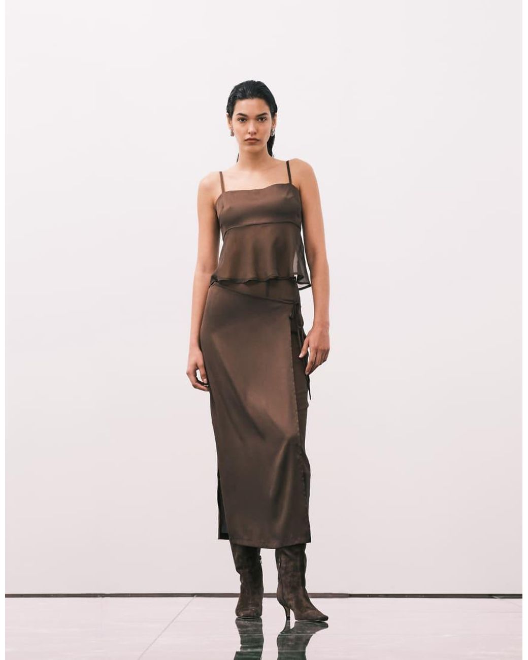 ASOS Satin Co-Ord Cami in Brown | Lyst UK